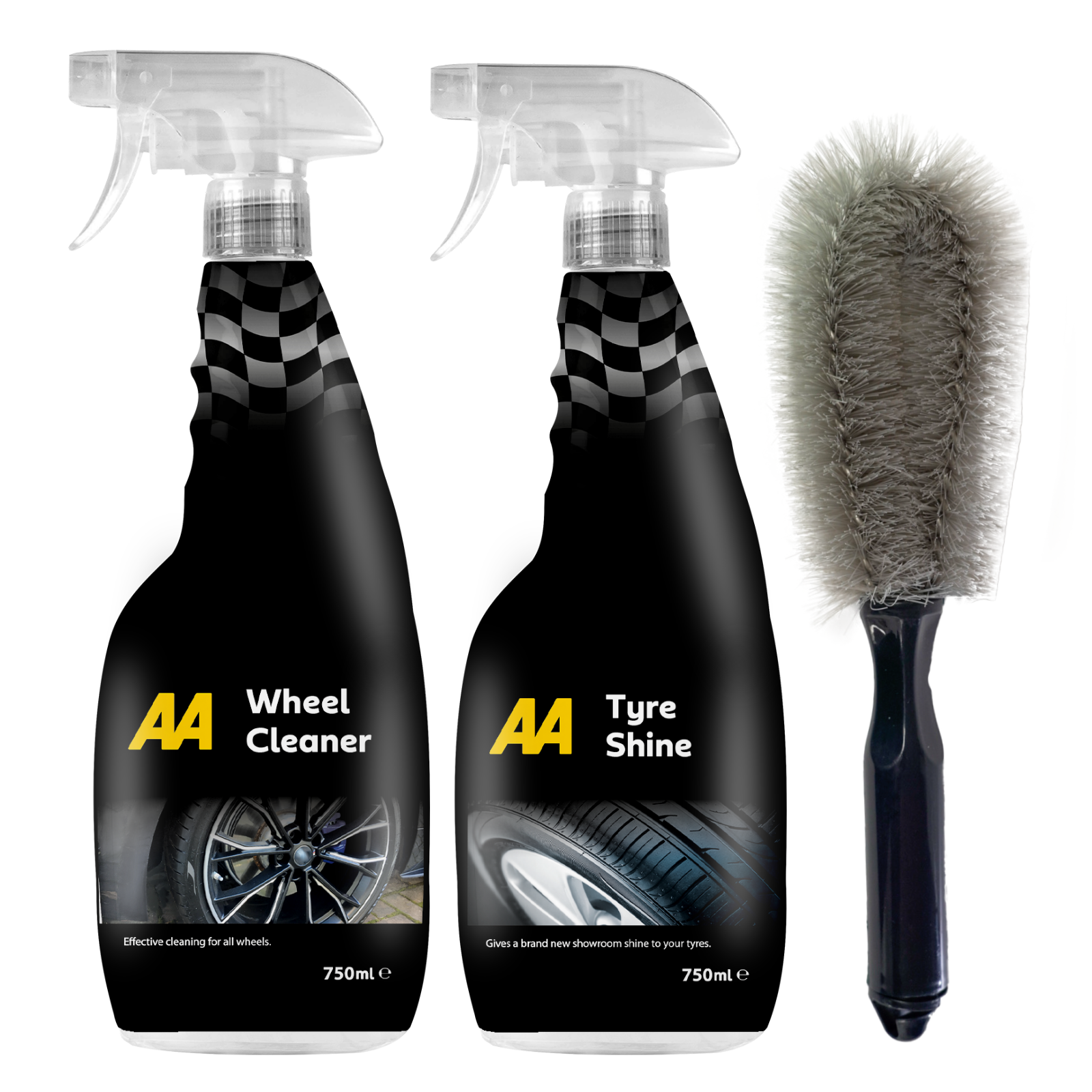 AA Wheel Cleaning Kit - Wheel Cleaner 750ml - Tyreshine 750ml - (Wheel