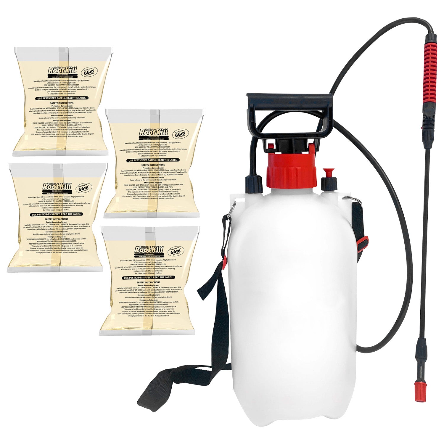 WeedBlast Rootkill 4 x 100ml Sachets Glyphosate weedkiller with 5L Gar ...